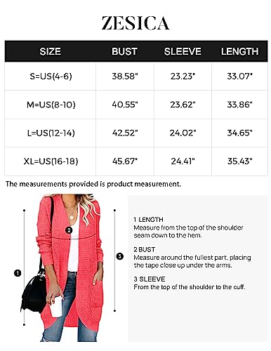ZESICA Women's 2023 Fall Long Sleeve Open Front Cardigans Casual Lightweight Soft Chunky Knit Draped Sweaters Outerwears,Watermelon,Medium