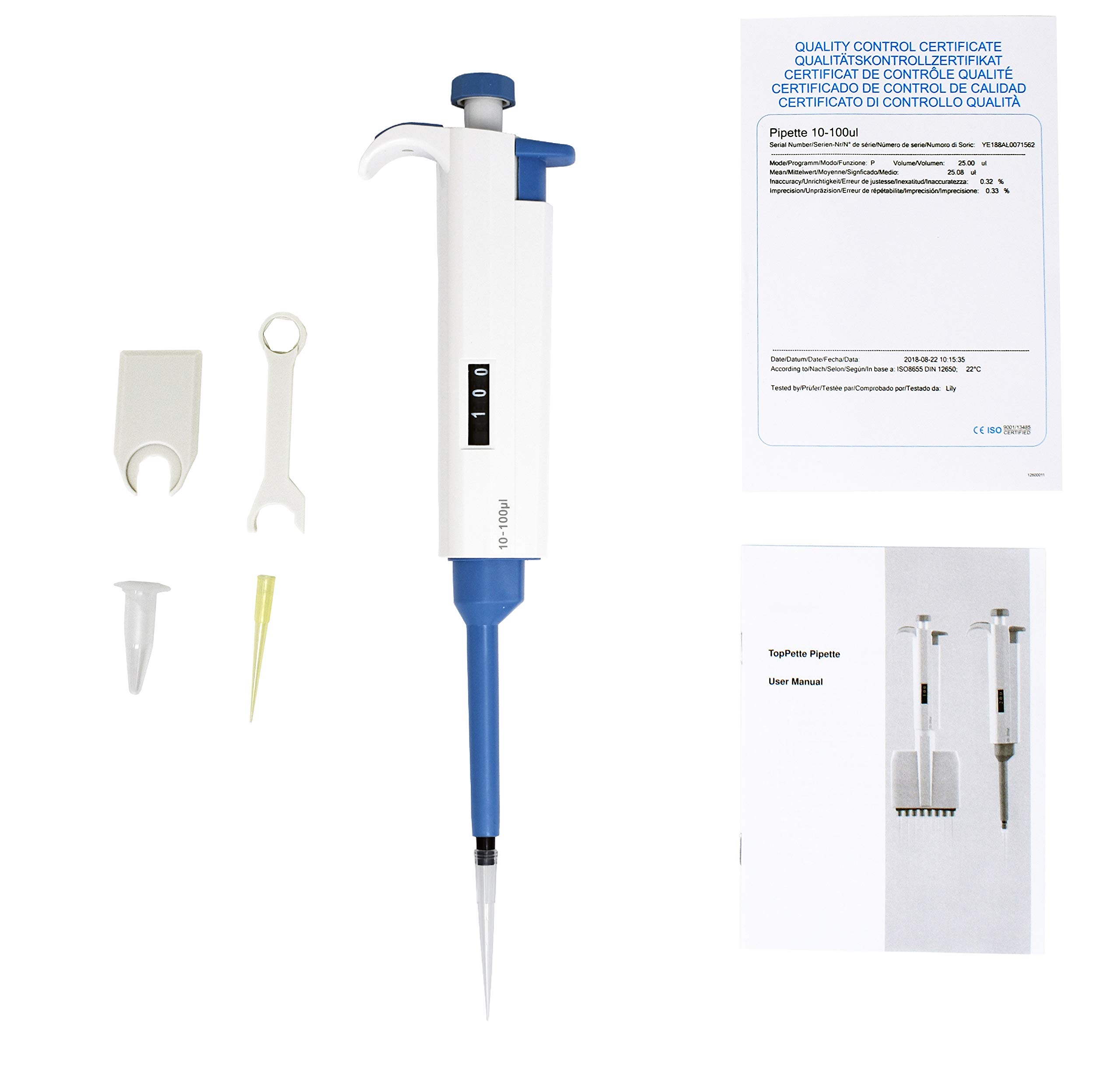 MicroPipette Kit: 3 IVYX Scientific Pipettors (0.5-10μl; 10-100μl; 100-1000μl), Adjustable Single Channel Multi-Volume Autoclavable Pipettes
