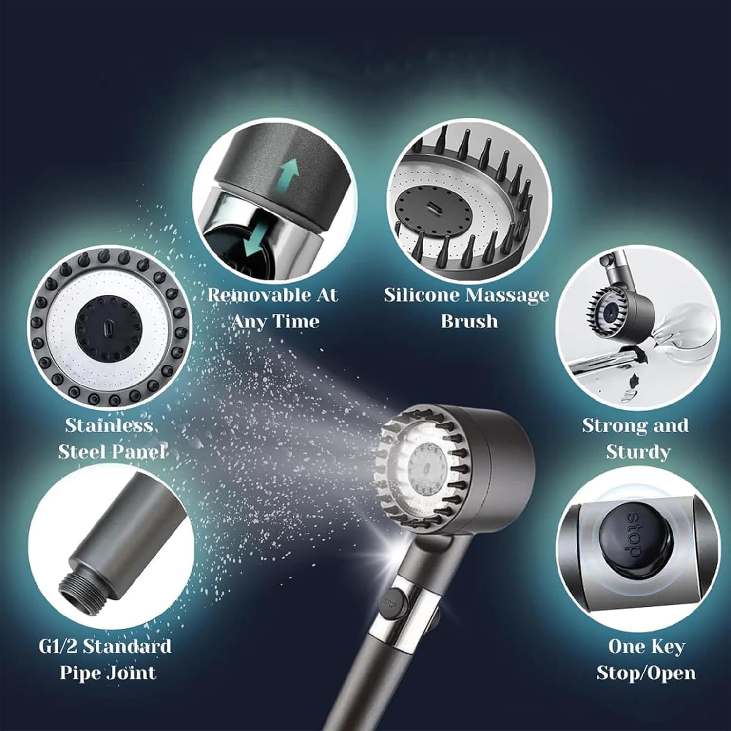 Iondrops Showerhead - 2024 Best Drivse Ion Drops Showerhead, German Multifunctional Massage Shower, Adjustables Pressure Turbocharge Handheld Shower Head With 10 Pcs Filter (10 Filter)
