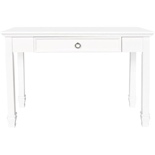 New Classic Furniture Tamarack Solid Wood Writing Desk with Drawer, White
