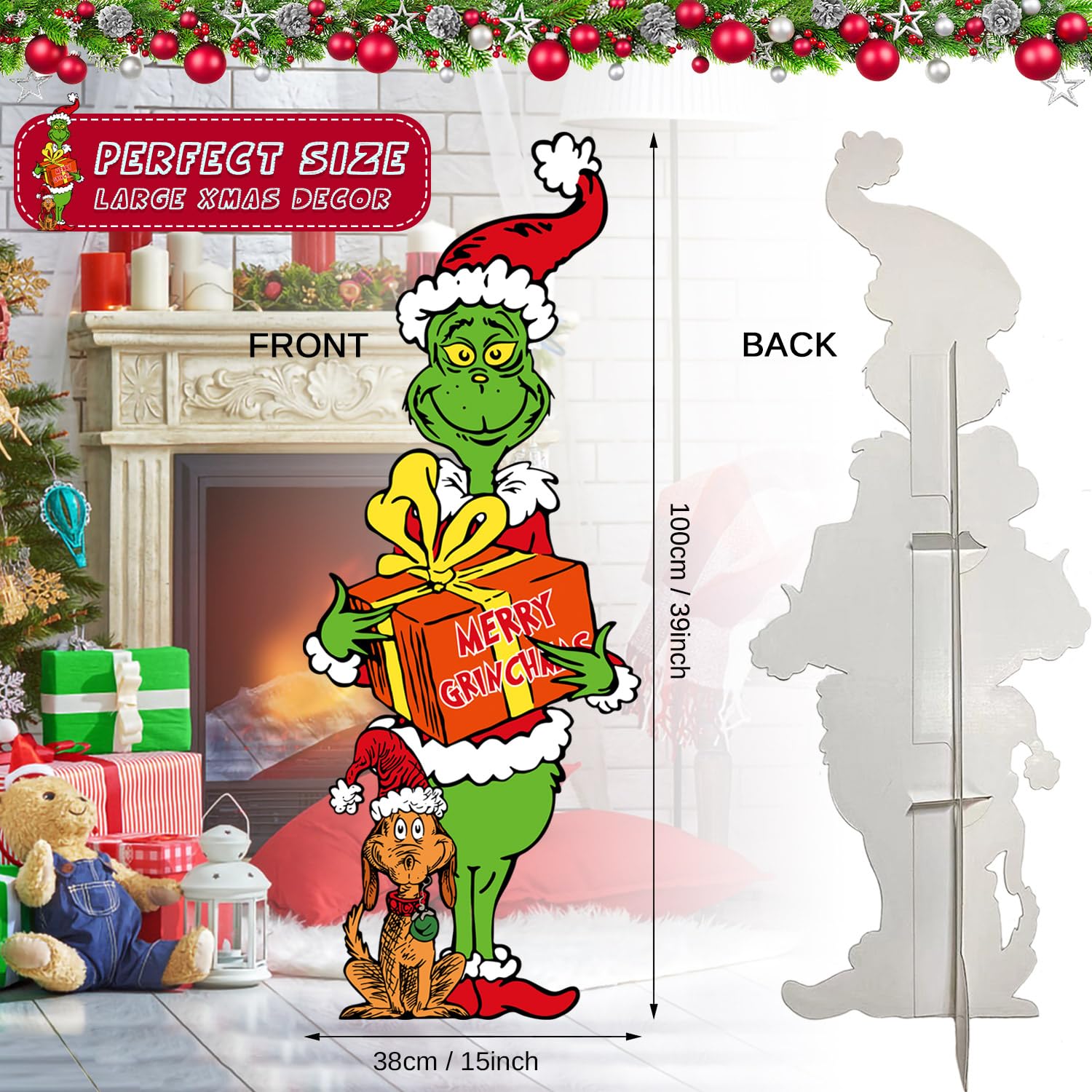 Large Funny Christmas Decorations, 39 * 15 Inches, Christmas Classic Cardboard Cutouts for Xmas Home Decor (Style 1)