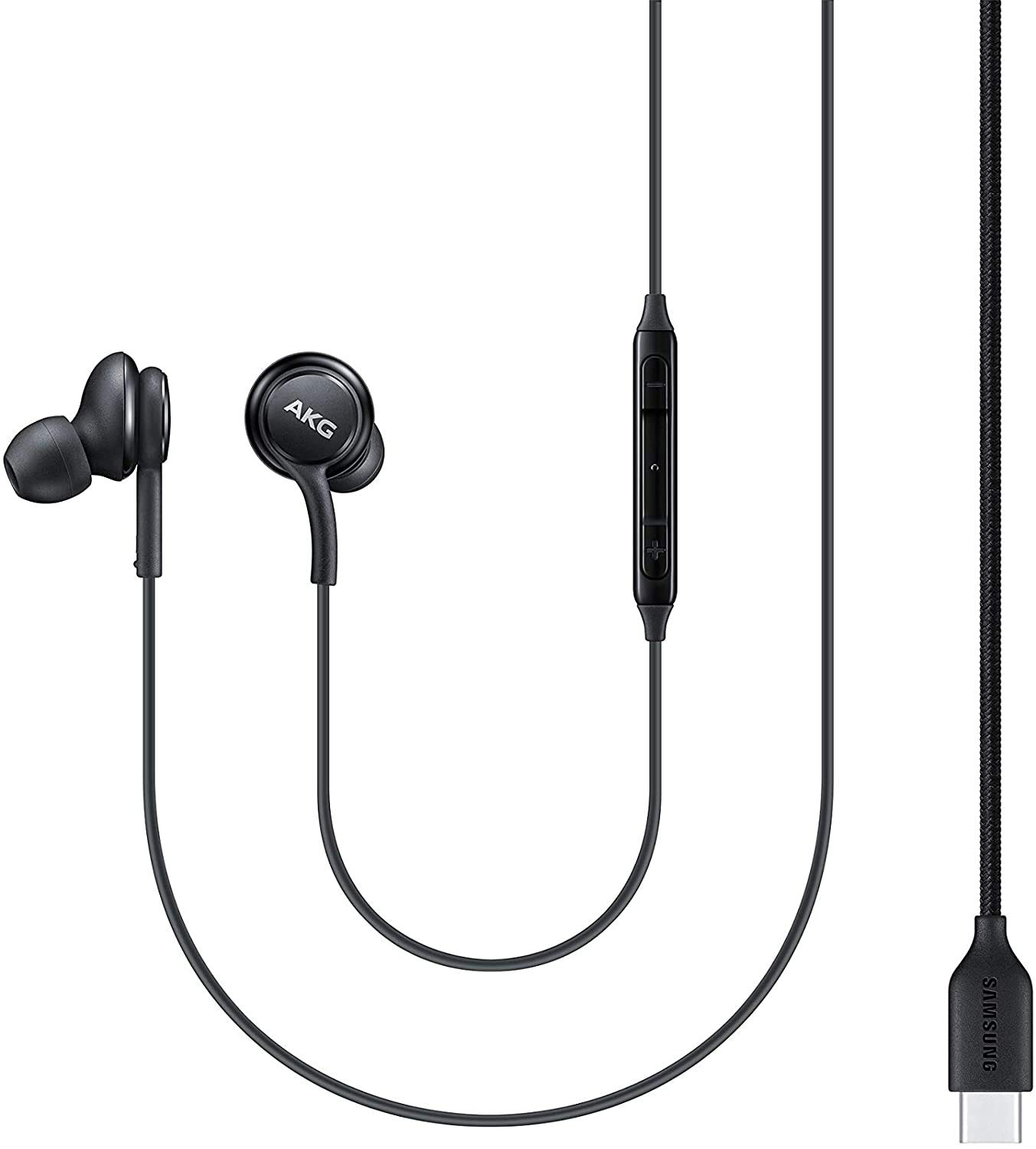OEM Amazing 2021 Stereo Headphones for Samsung Galaxy S21 Ultra 5G Braided Cable - Designed by AKG - with Microphone (Black) USB-C Connector