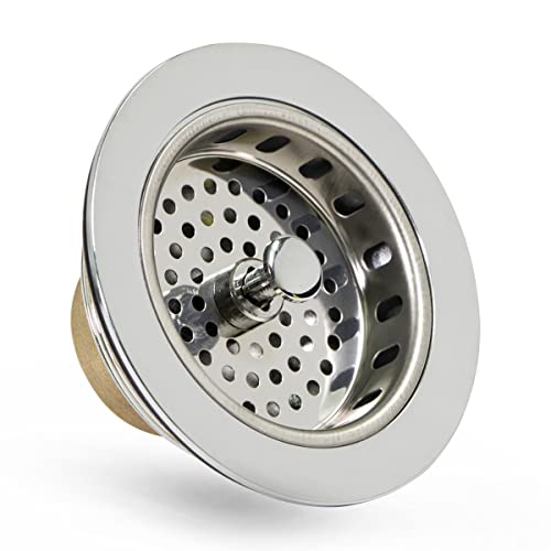Highcraft 9734 Heavy Duty Kitchen Sink (3-1/2 Inch) Stainless Steel Drain Assembly with Strainer Basket Kohler Style Stopper, Stainless-Steel