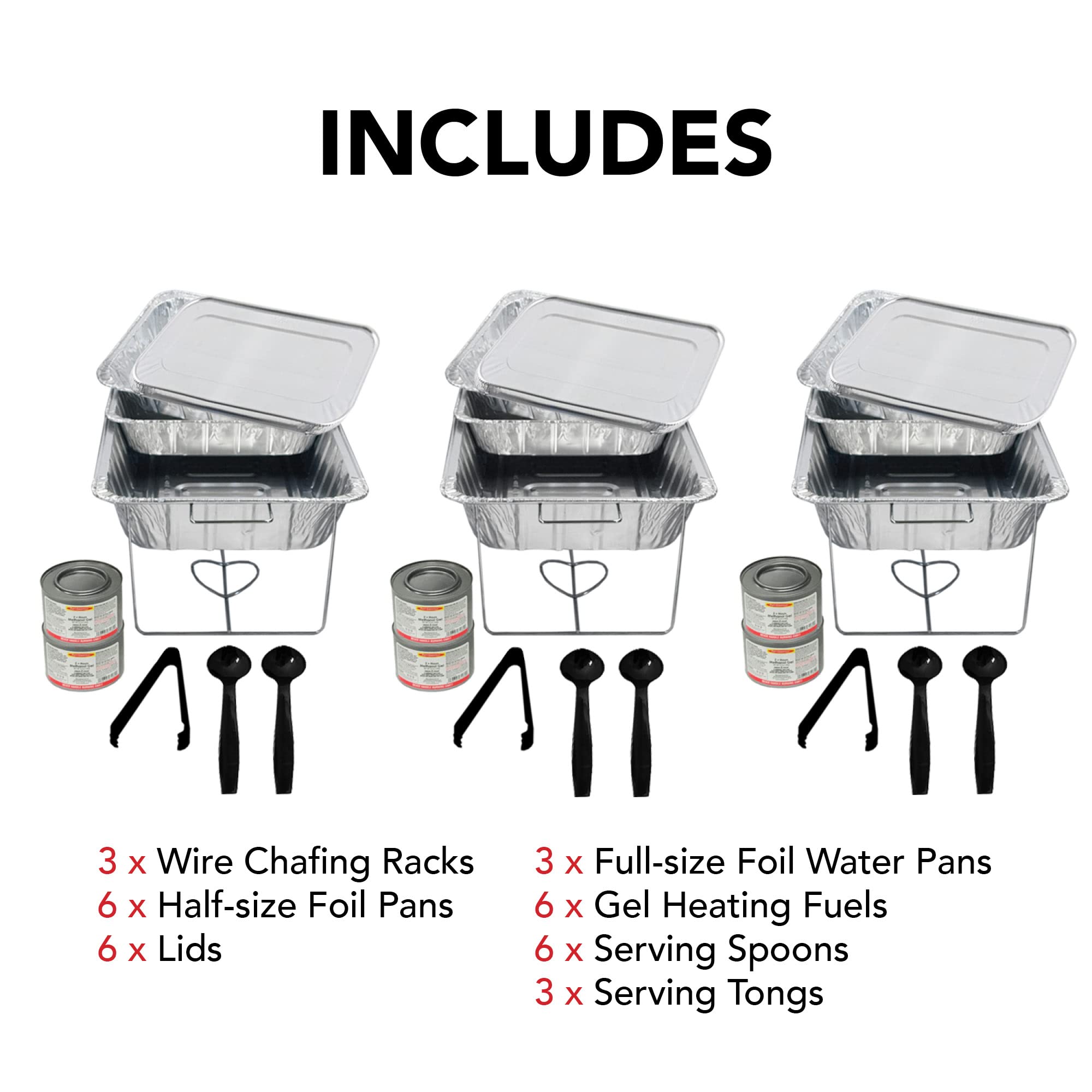 Party Essentials Party Serving Kit Chafing Dish Buffet Tray Food Warmer Set (Rack/pan/Fuel/Utensil), 33-Piece Standard Chrome, Multi Color