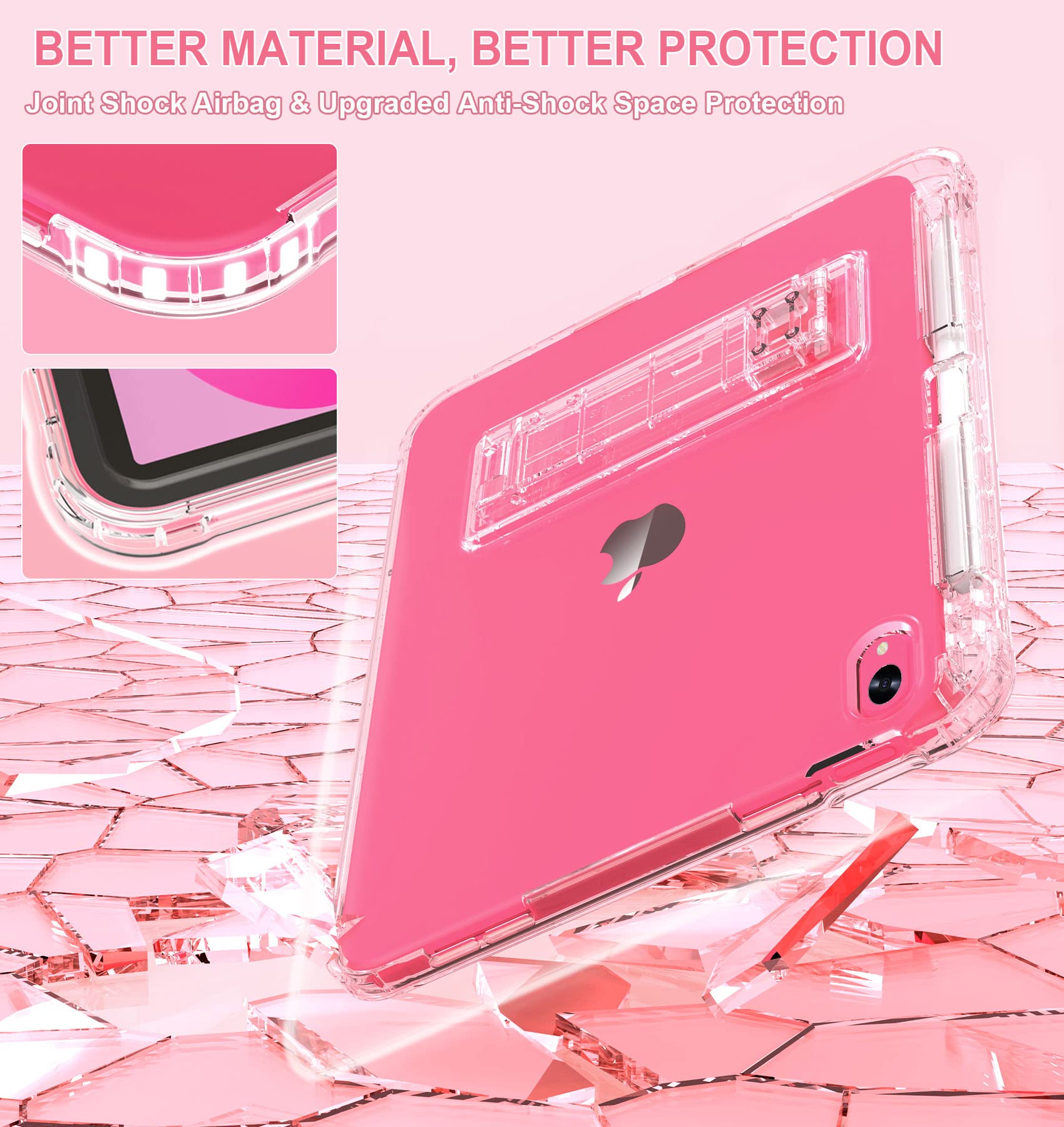 iPad 10th Generation Case, CCMAO iPad Case 10th Generation 2022 10.9 Inch with Screen Protector & Pencil Holder & Kickstand, Crystal Transparent Back Heavy Duty Shockproof Protective Cover, Clear
