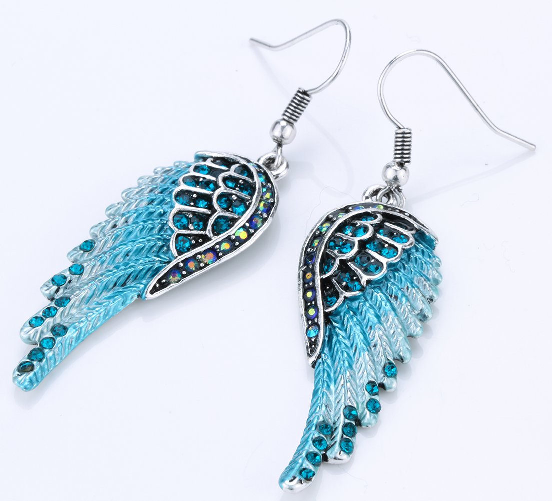 Szxc Women's Crystal Guardian Angel Wings Hypoallergenic Dangle Earrings Biker Jewelry - 2 1/4 inch…