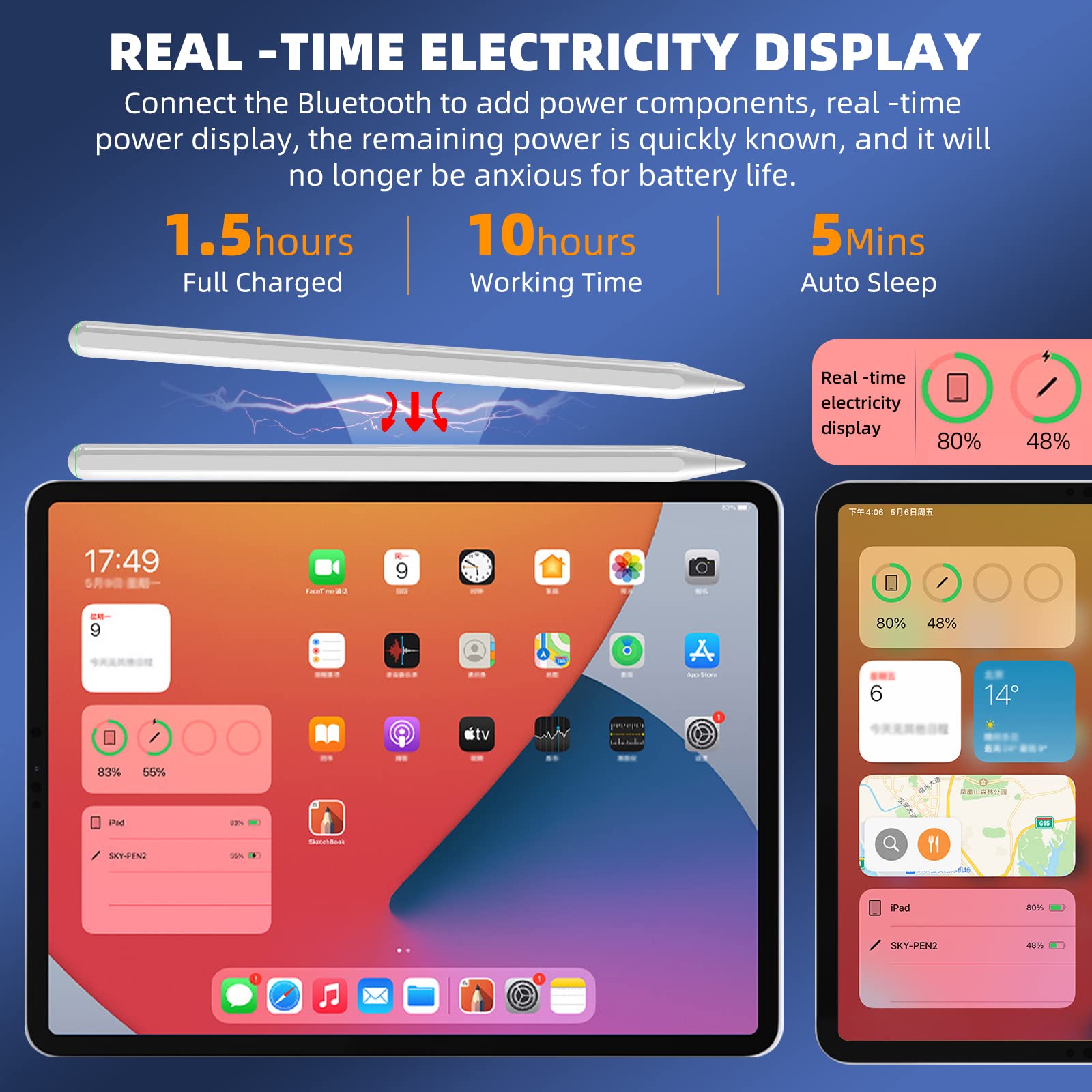 iPad Stylus Pen Same as Apple Pencil 2nd Generation with Magnetic Wireless Charging Tilt Sensitivity,for iPad 10/9/8/7/6 iPad Pro 12.9/11 inch iPad Air 5/4/3 iPad Mini 6/5, Cheap Pencil Fast Charging