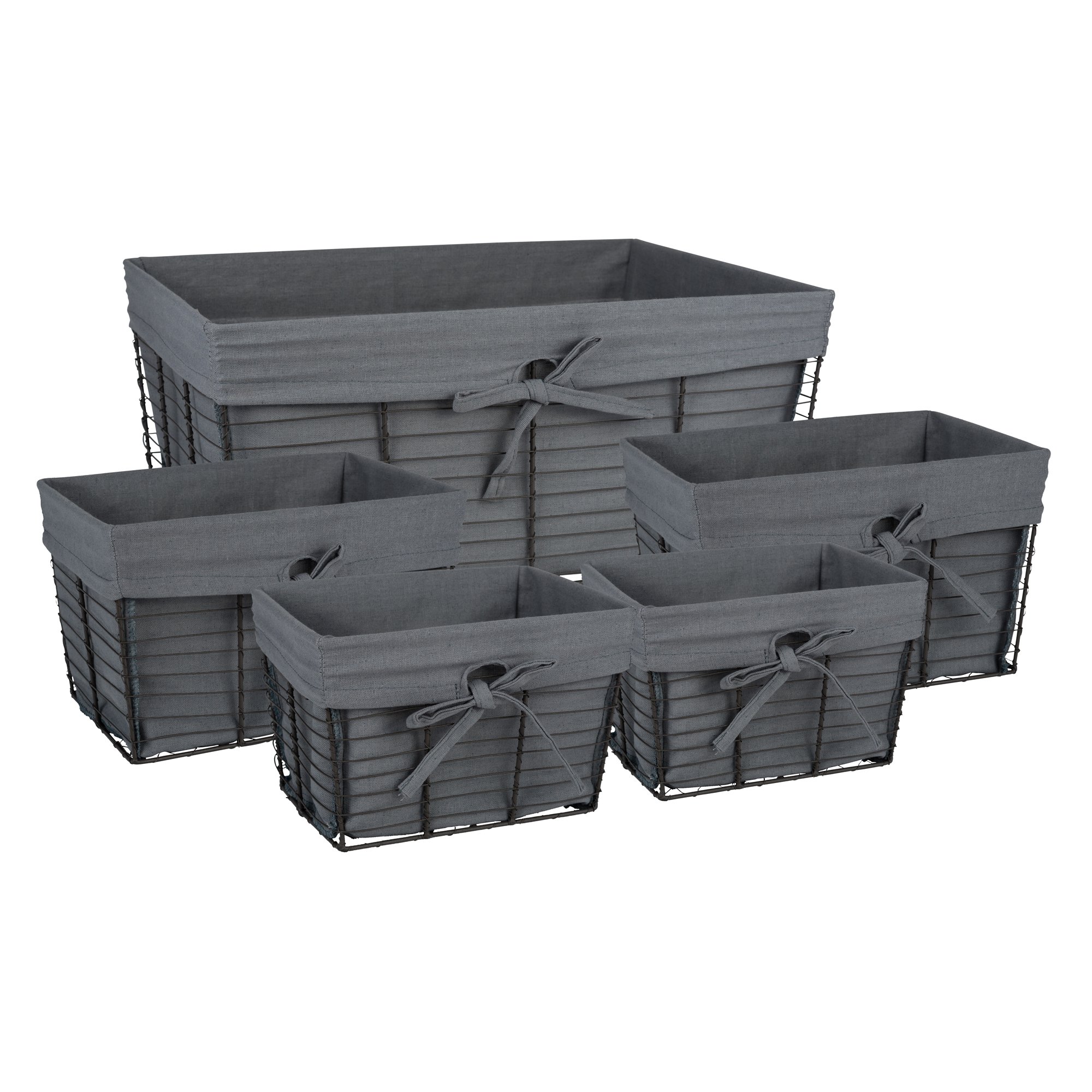 DII Farmhouse Chicken Wire Storage Baskets with Liner, Set of 5, Vintage Gray, Assorted Sizes