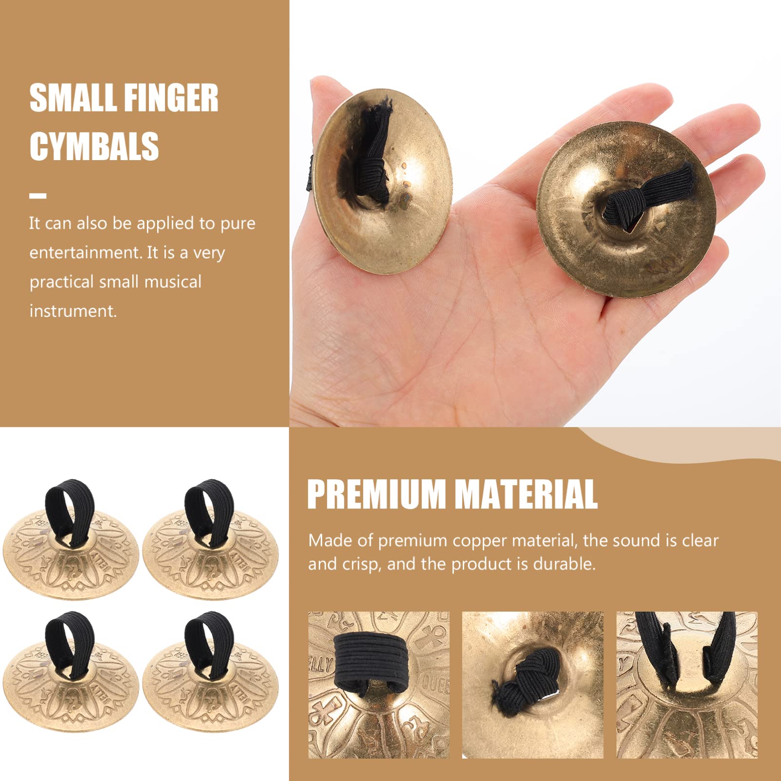 Generic 4 PCS Finger Cymbals, Hand Cymbal Belly Dance Zills with Elastic Band, Engraved Lotus, Percussion Music Instrument for Kids, Adults