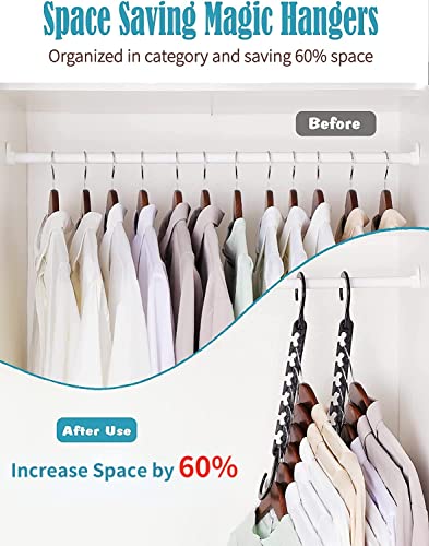 Smartor Space Saving Hangers - 6 Pack, Dorm Room Essentials Magic Hangers Saving 80% Space, Closet Organizers and Storage, Space Saver Hangers Closet Organizers Multifunctional Hangers - Black