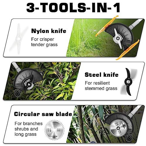 PATIOX Weed Wacker Cordless, Electric Grass Trimmer Rechargeable 3 in 1, Two 4.0 Ah Battery Powered Weed Wacker 20V Weed Trimmer with Blade and Charger (Two 4.0Ah Battery)