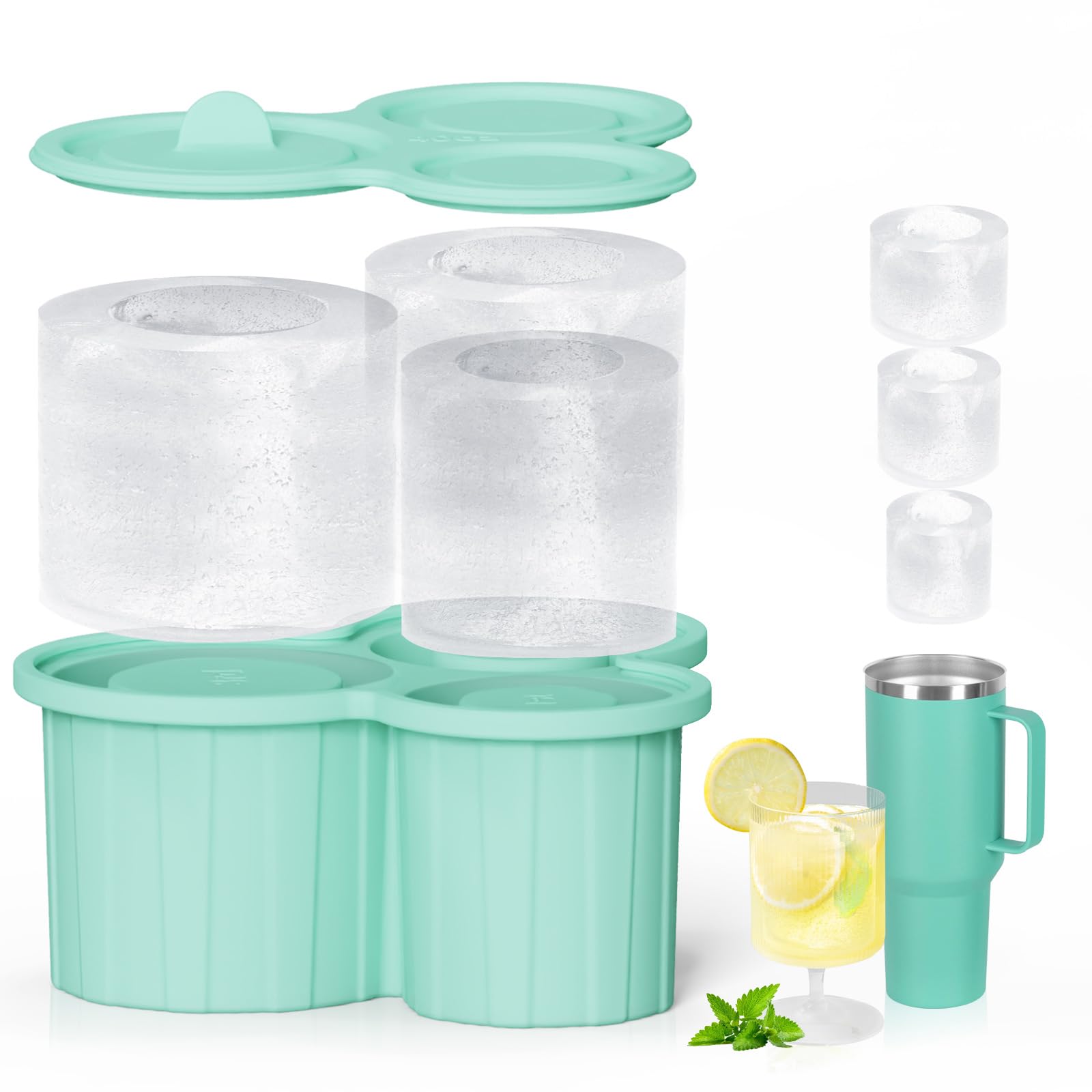 Ice Mold for Stanley Cup, Silicone Ice Cube Tray for 20-30-40oz Tumbler, Hollow Cylinder Ice Cube Mold with Lid for Stanley, Easy Fill and Release Ice Maker Tray for Whiskey, Cocktail, Coffee, Juice