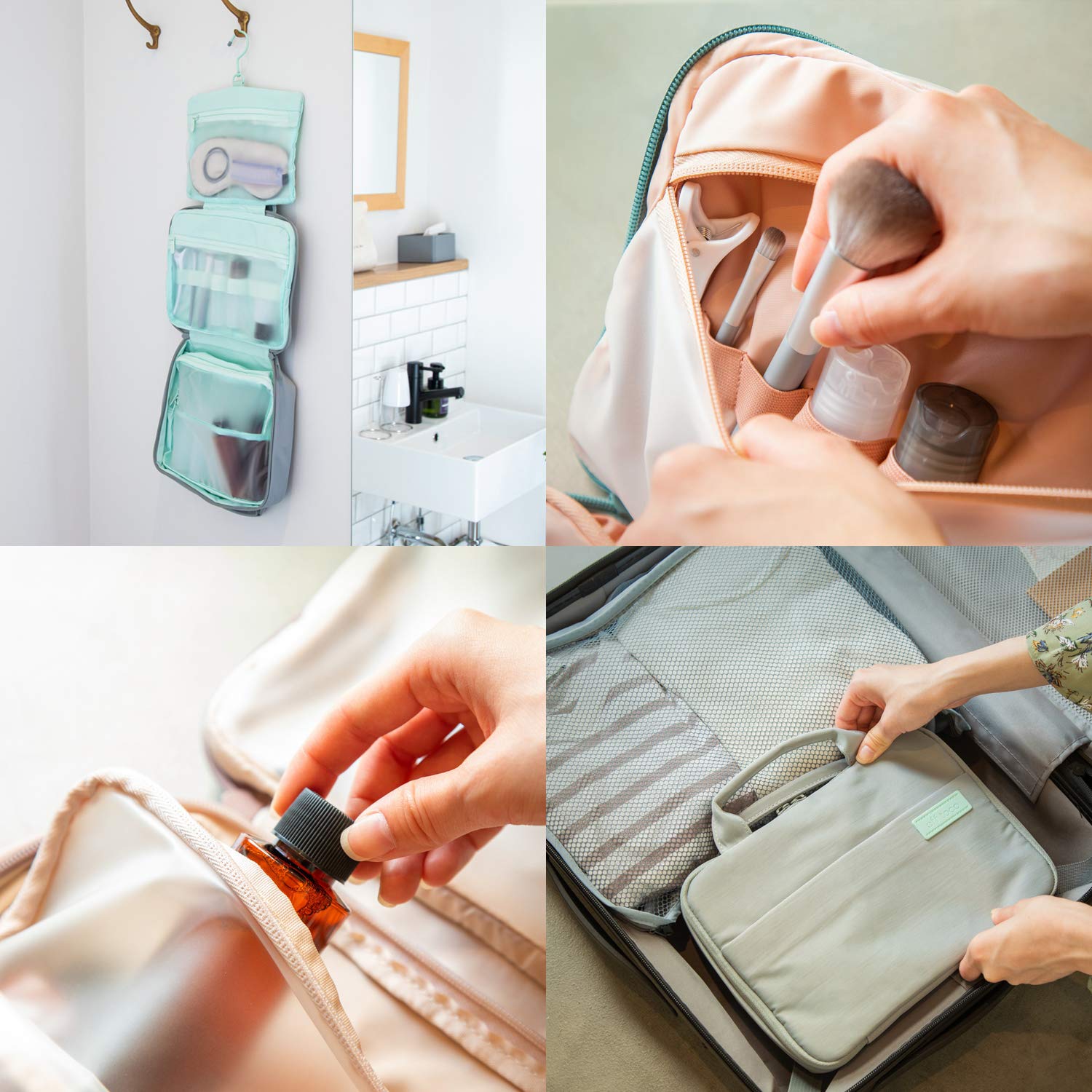 ELECOM Travel Toiletry Bag with Hanging Hook for Women and Men Water-repellent See-through Zippered Pockets Folds-up Makeup Organizer (BMA-OF04PU)