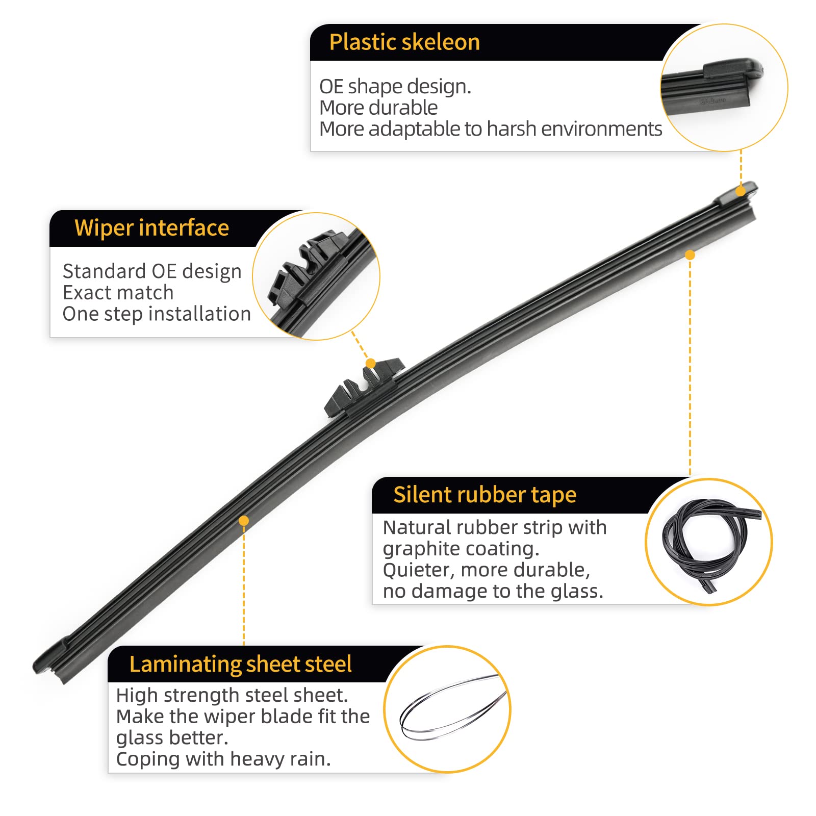 GAYCICC Replacement for Ford EDGE 2015-2018,15 Inch Rear Windshield Wiper Blade-All Season Natural Rubber Cleaning Window