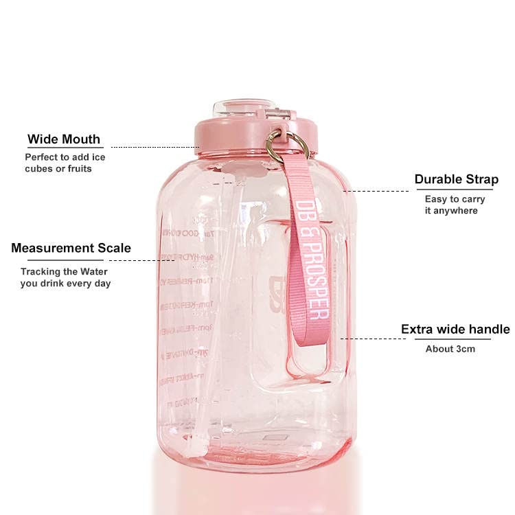 DB & PROSPER Large One Gallon Motivational Water Bottle With Time Marker | Bottles | Hydration | Gym | Exercise | Hiking | camping | water jugs | sports accessories | wellness
