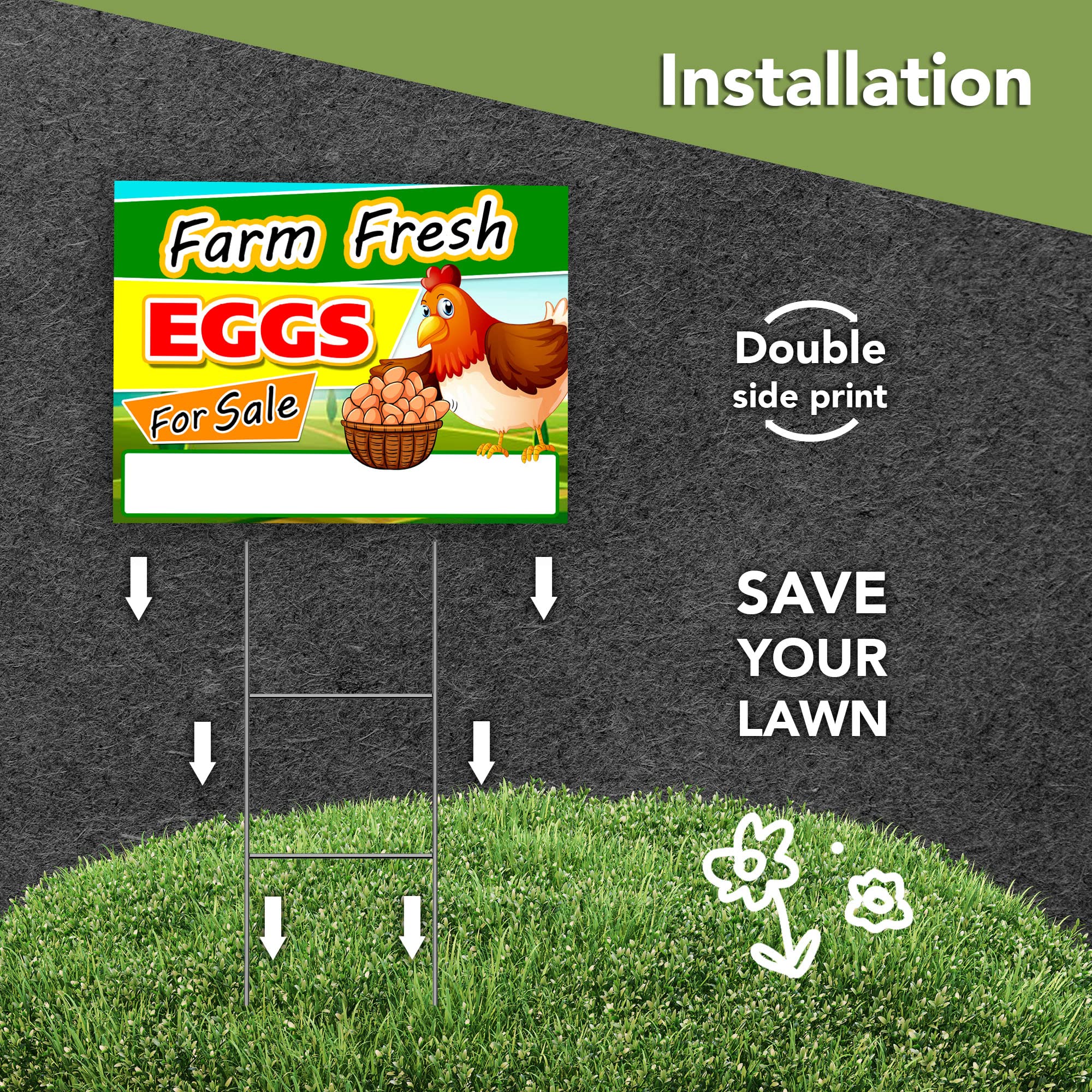 Fresh Eggs for Sale Sign - 18 x 24 Double Sided Coroplast Large Eggs for Sale Sign - Farm Fresh/We Sell Eggs Sign Outdoor Yard