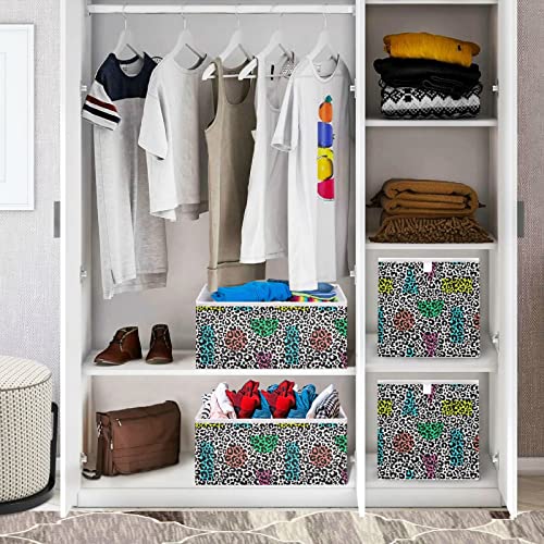 Sletend Cube Storage Bins Leopard Print Collapsible Storage Baskets Foldable Fabric Storage Box for Clothes, Toys 11" x 11" x 11"