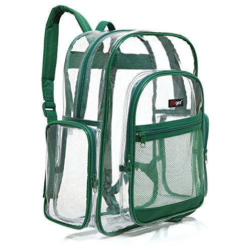 MGear 17-Inch Clear Backpack for Adults, Students, Children, Transparent PVC School Backpack with Green Trim