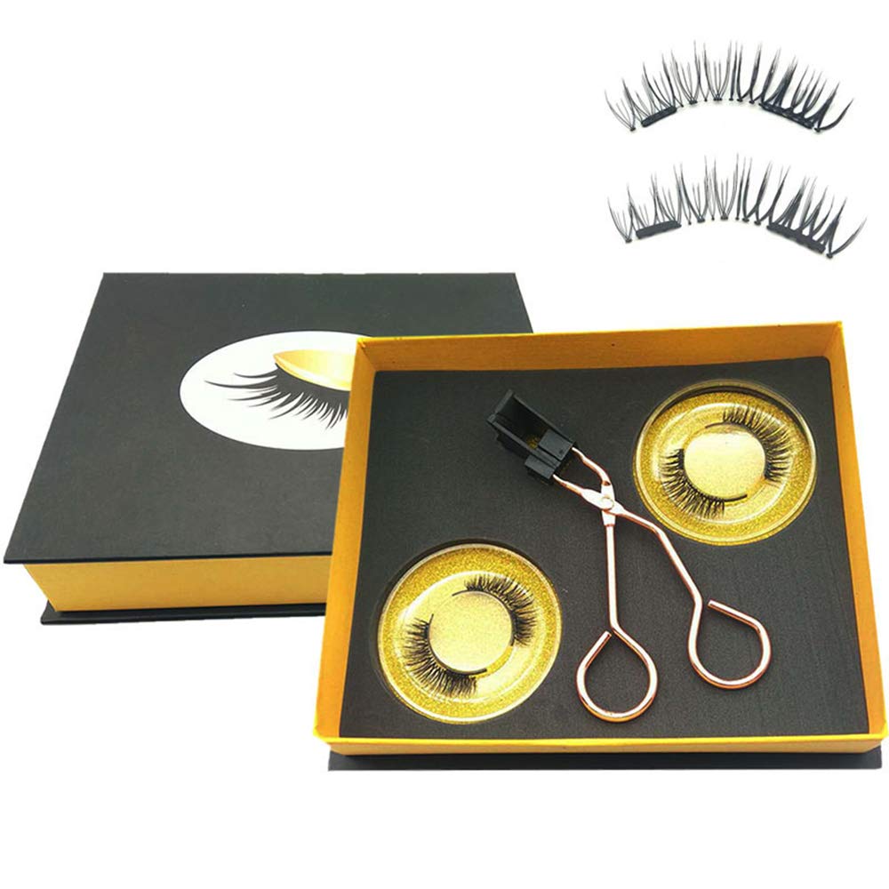 DIKAYI Magnetic Eyelashes Applicator Tool Kit,Glue-free Magnetic Eyelash Clip,Eyelashes Short Set with 2 Pairs Magnetic False Eyelashes,Magnetic Eyelashes No Eyeliner(NATURAL STYLE)