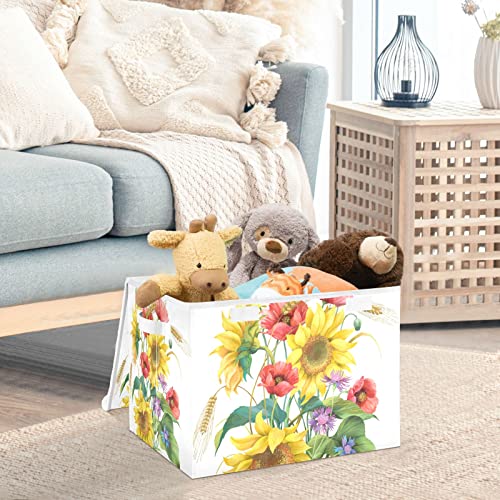 innewgogo Sunflower Storage Bins with Lids for Organizing Foldable Storage Box With Lid with Handles Oxford Cloth Storage Cube Box for Dog Toys