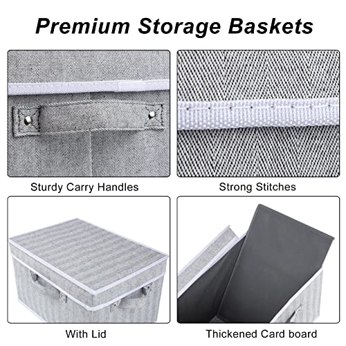 Zilink Storage Bins with Lids Decorative Baskets for Organizing Stackable Storage Bins for Nursery Bedroom Home Grey, Set of 4