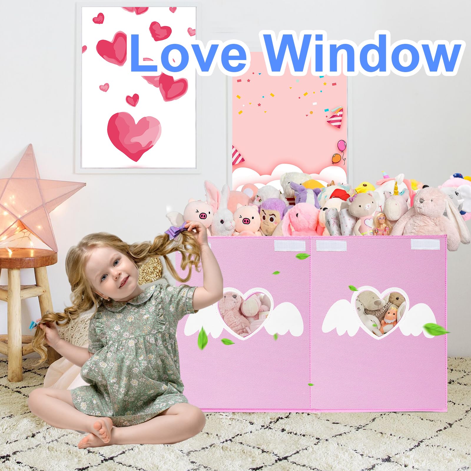 Large Toy Box Chest,Collapsible Sturdy Storage Bins with Lids,Large Kids Toy Storage Organizer Boxes Baskets for Kids,Boys,Girls,Toddler,Nursery Room,Playroom((Light Pink Heart)