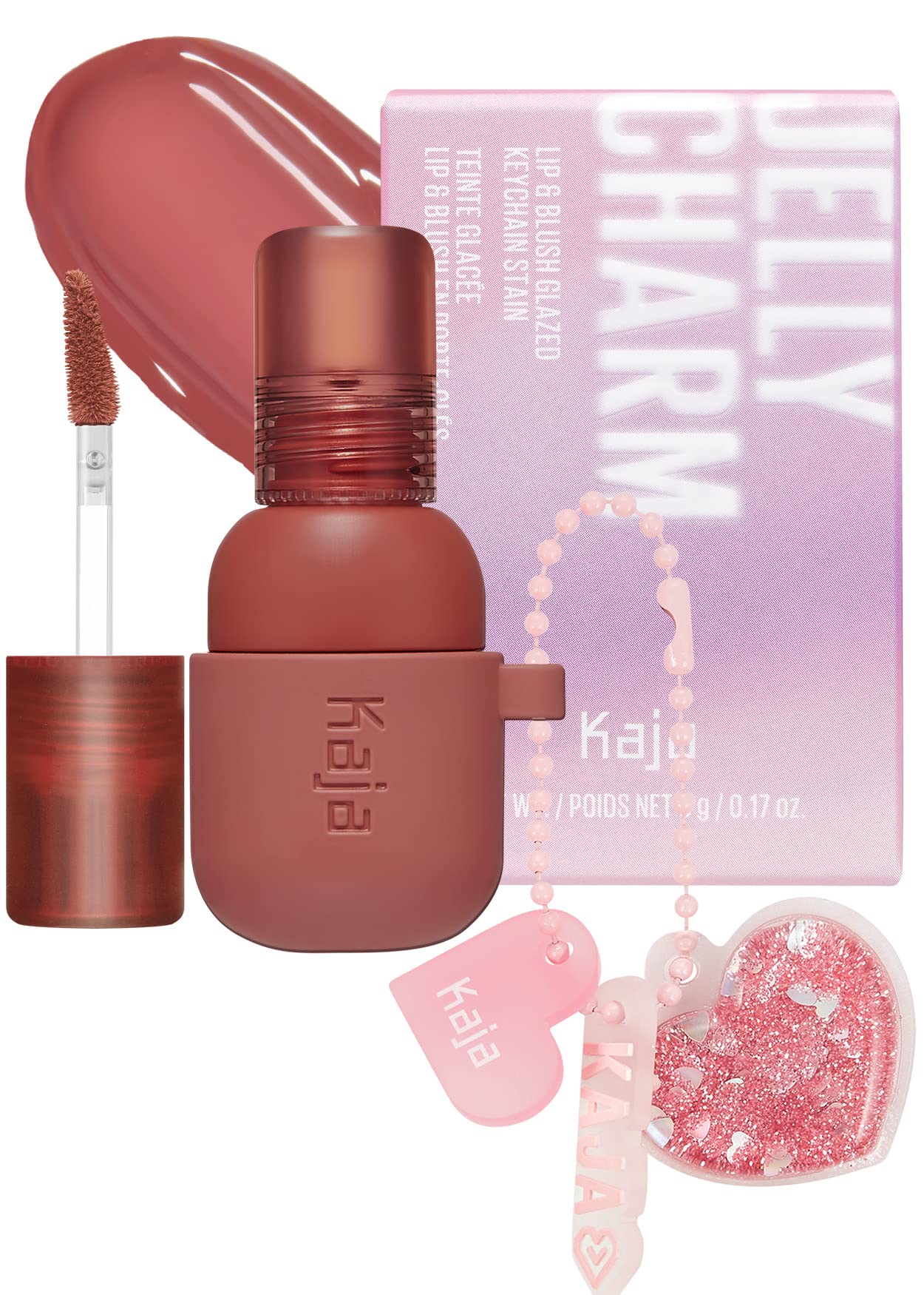 Kaja Lip & Blush Glazed Keychain Stain - Jelly Charm 05 Peach Fizz | with Triple Berry Complex, Lemon Fruit Extract & Olive Squalane, Hydrating, Long Lasting Lip Tint