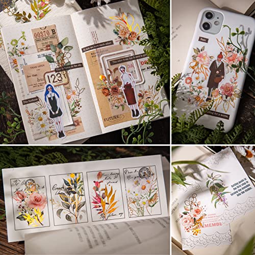 LakoArt 240 Pieces Gold Foil Botanical Stickers with Clear Background, Holographic Flower Eucalyptus Scrapbooking Sticker Floral Decals for Journaling Bullet Journal Planner Card Making DIY Crafts