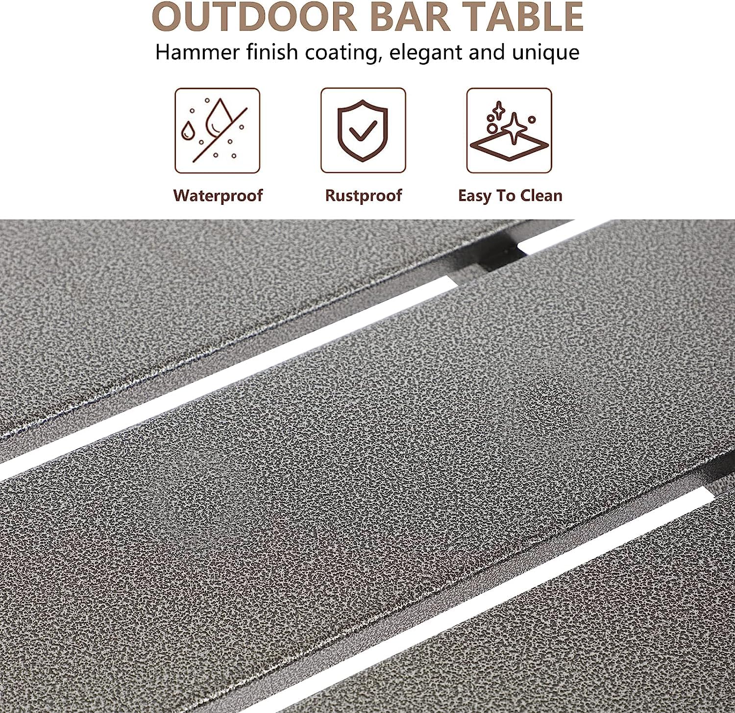 ONLYCTR Outdoor Bar Table, Patio Counter Height Bar Table, 40" Rectangle Bar Table for Patio, Garden, Yard, Balcony, Poolside (Gray)