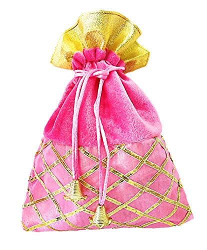 Festival & Wedding Gifting Multicolour Satin Criss-Cross Shagun Gift Pouch/Potli (pack of 12) By Indian Collectible