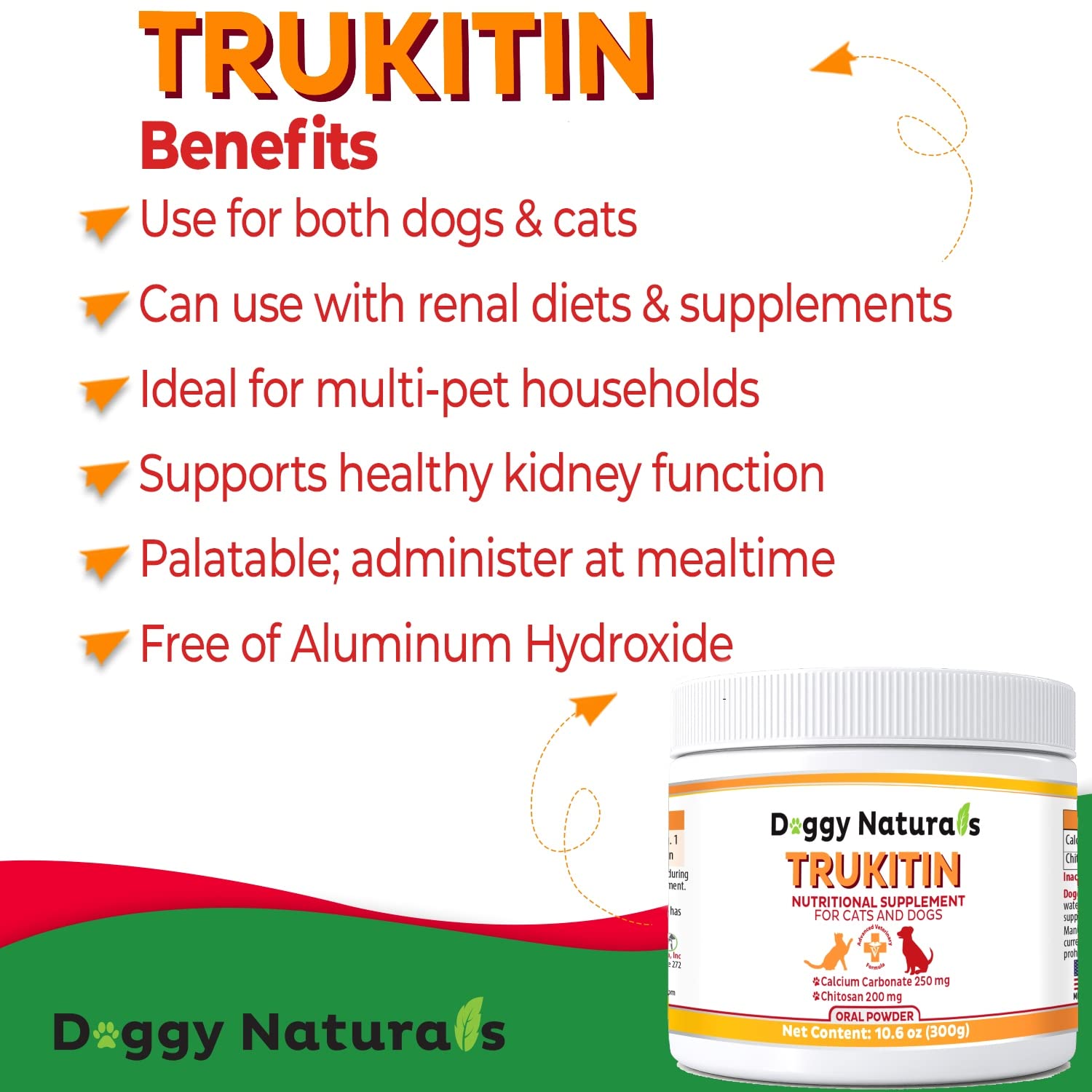 Trukitin Chitosin Based Phosphate Binder for Cats & Dogs β All Natural Human Grade Ingredients for Renal Support Supplement with Calcium Carbonate Oral Powder (Made in U.S.A)