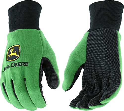 John Deere JD00002 Jersey Gloves - 10 oz Jersey Gloves for Youth, Ribbed Knit Wrist, Polyester/Cotton Fabric, Straight Thumb, Green/Black