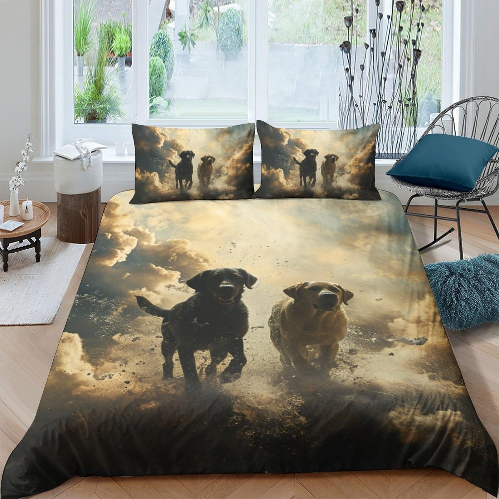 Labrador Retrievers through Clouds Bedding Set Quilt Cover 3D PrintedLabrador Retrievers through Clouds Duvet Cover Comforter Covers for Childrens And Adults 3 Pieces Microfiber with Pillowcases with