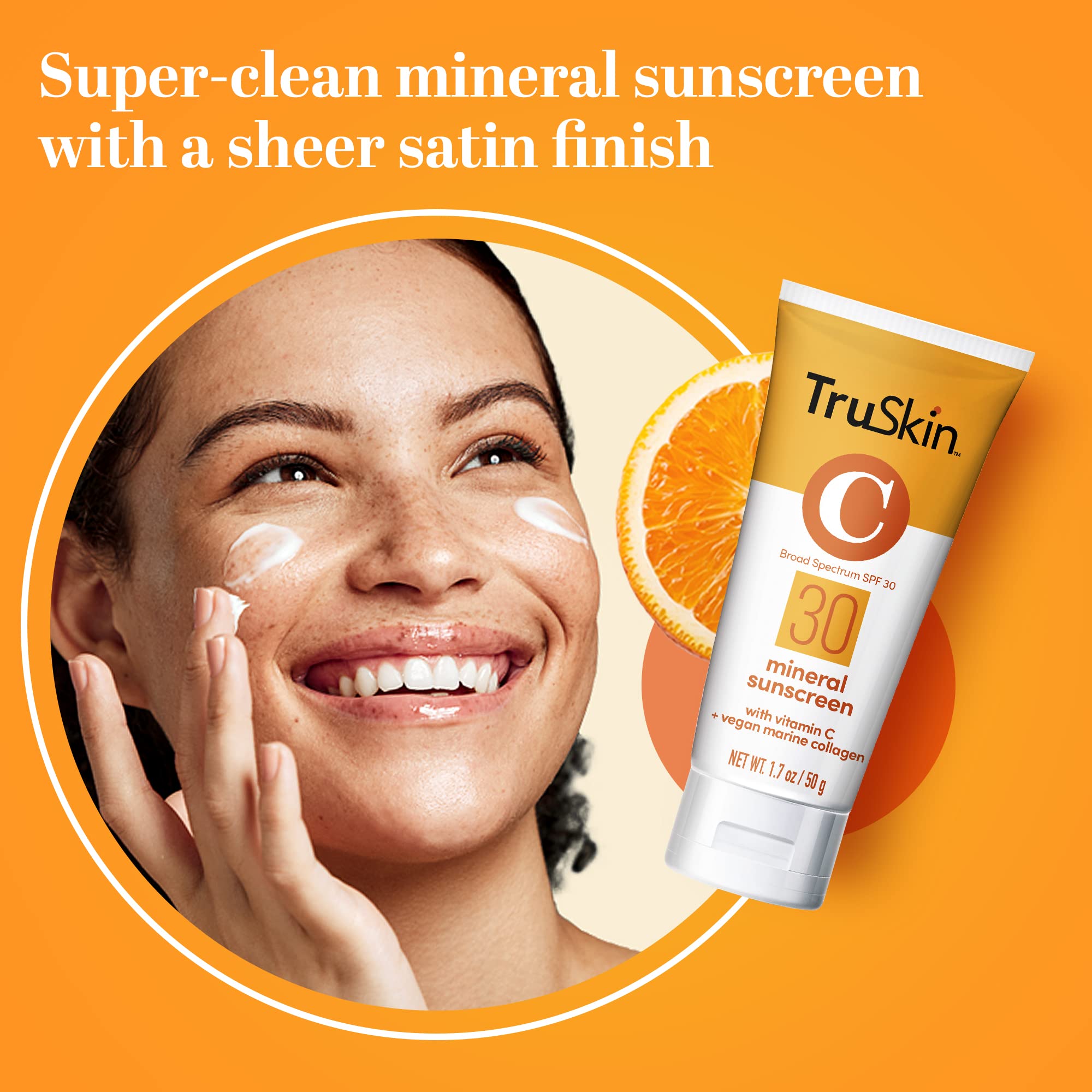 TruSkin Mineral Face Sunscreen SPF 30 β Broad Spectrum Mineral Sunscreen for Face with Zinc Oxide, Vitamin C & Vegan Marine Collagen β Lightweight Sunscreen for Sensitive Skin, 1.7 fl oz