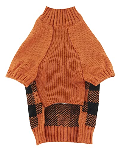 Orange Black Plaid Pet Halloween Holiday Clothes Pumpkin Dog Sweater for Small Dogs, Small (S) Size