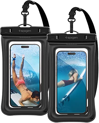 Spigen AquaShield Floating Universal PVC Protective Cases with IPX8 A610 Compatible with iPhone, Galaxy, Xiaomi, Google (Pack of 2) - Black