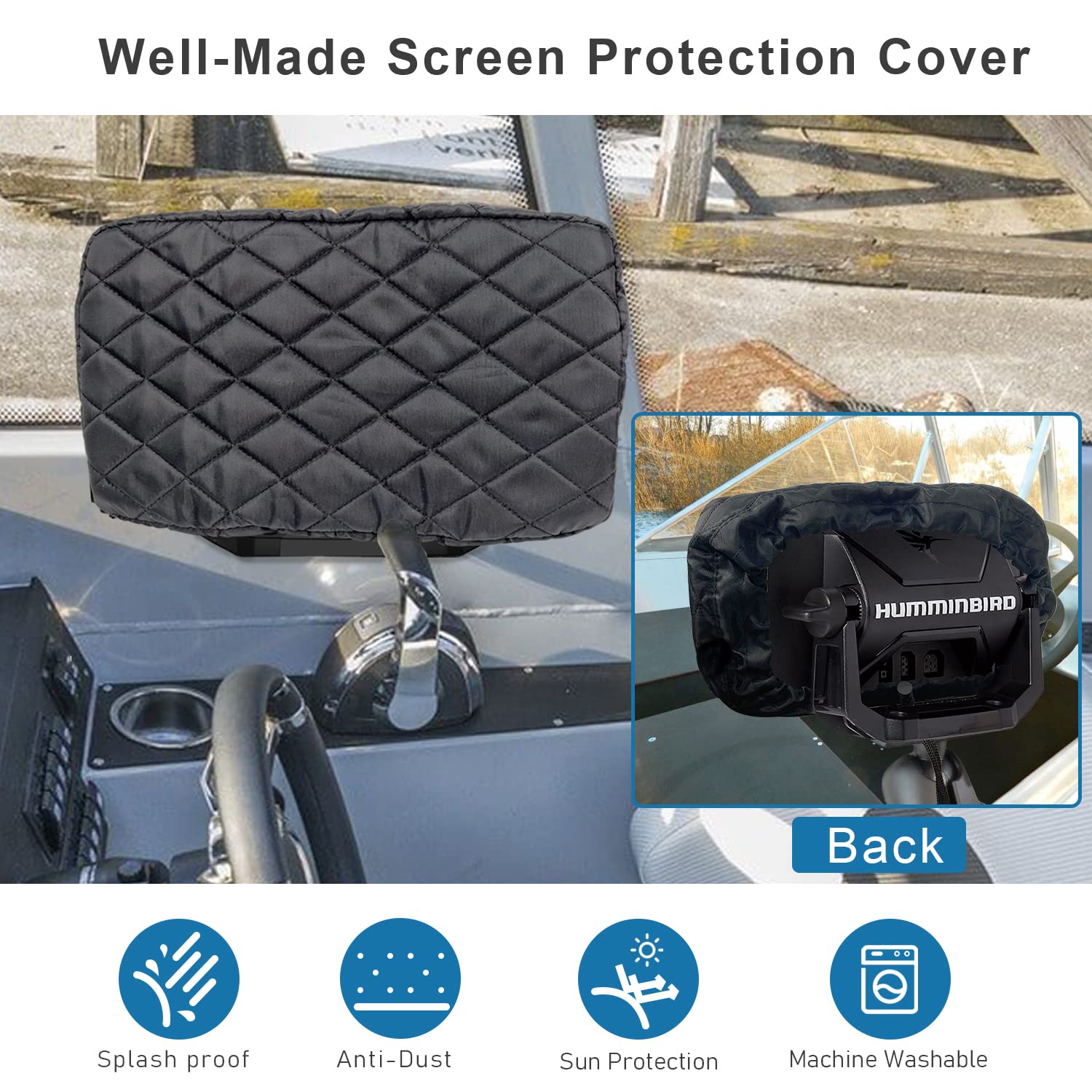 Fish Finder Cover for Humminbird Helix 7 All Series, Splash-Proof Sun Cover for H7 Gimbal Mount Installations, Protects Your Screen from Sun/Weather Damage with Drawstring