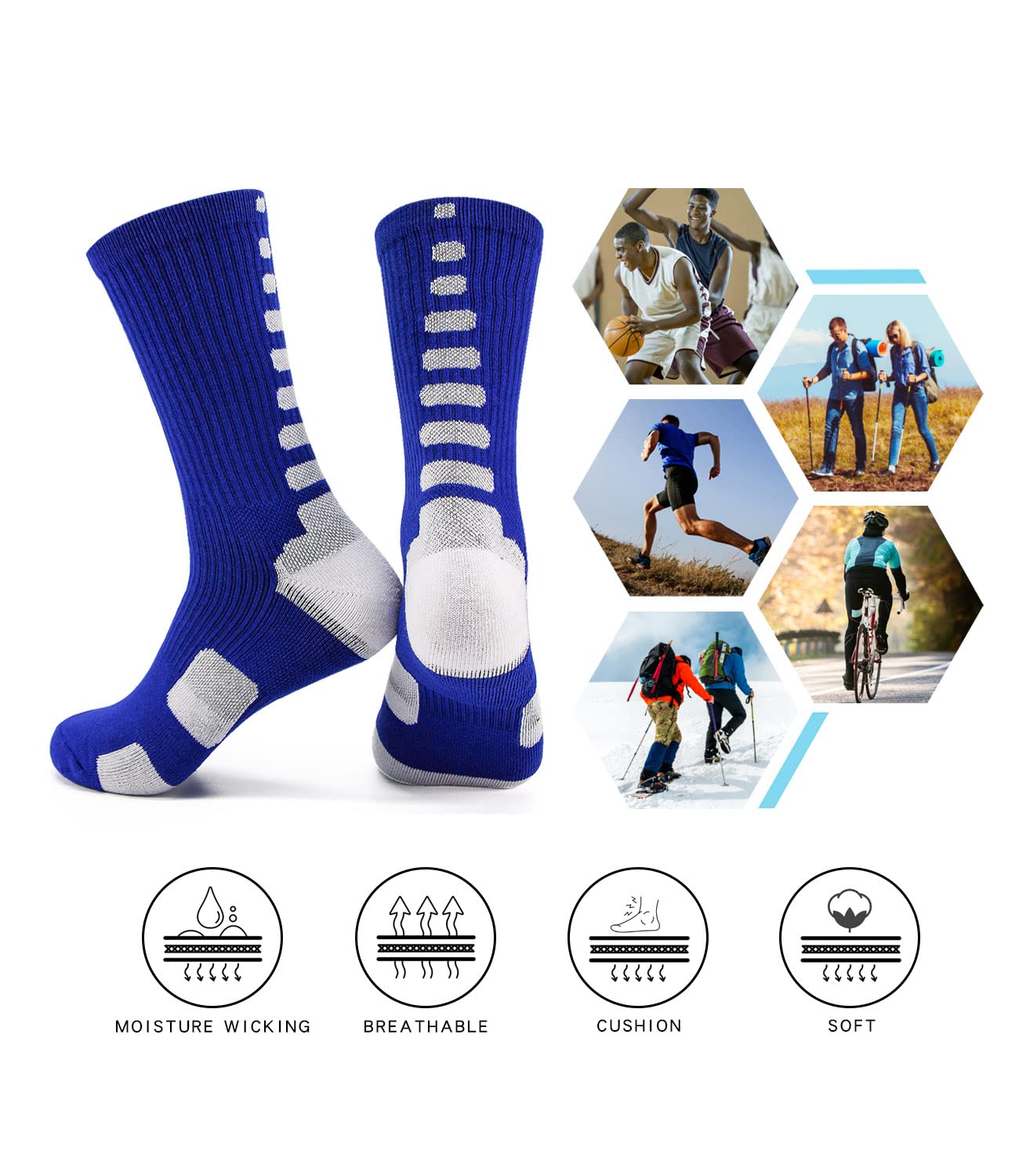 DILIBA Running Basketball Socks Cushion Athletic Crew Volleyball Socks for Men's Women's 13-15 Red