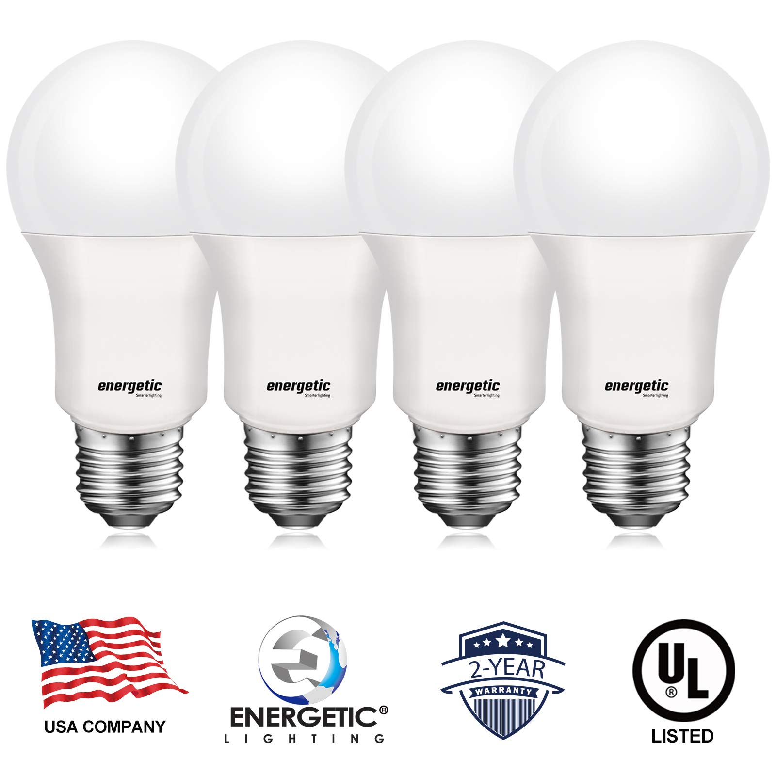 Energetic 75W Equivalent LED Light Bulb, 1200 Lumens, 2700K Soft White, Non-Dimmable A19 LED Bulb, UL Listed, E26 Medium Base, 6-Pack