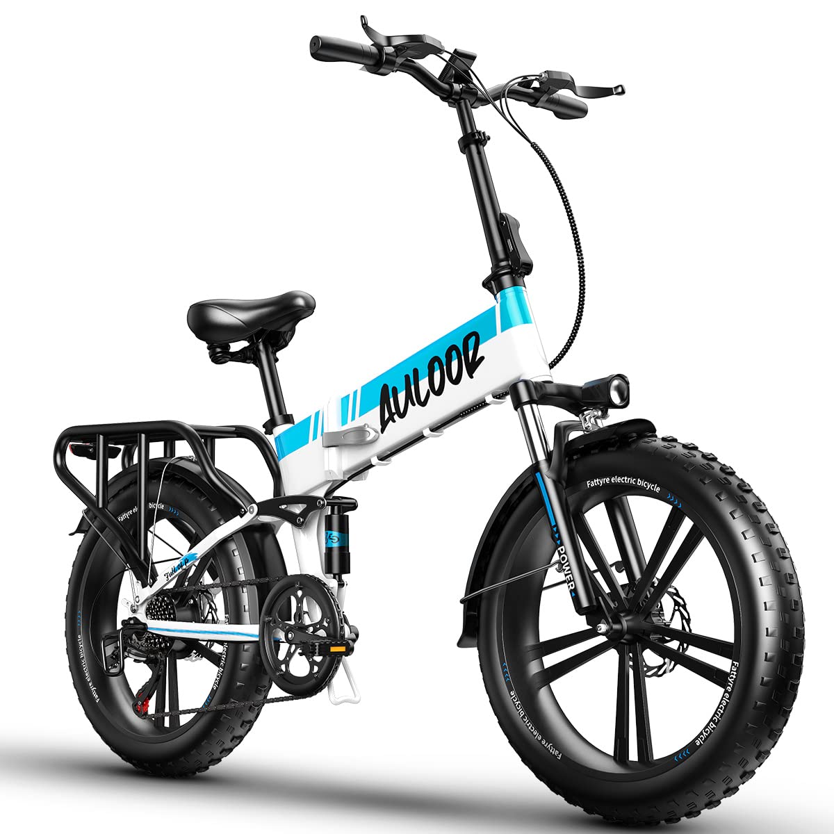 Electric Bike for Adults 750W 30MPH 20'' Snow Fat Tires Folding Ebike with 48V/12.8AH LG Cell Removable Battery Full Suspension Electric Bicycle with 7-Speed,Lockable Shock Front Fork