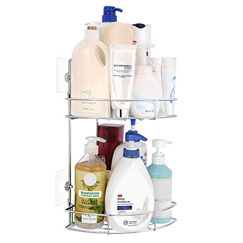Oak Leaf Corner Shower Caddy, Shampoo Holder for Non 90° Corners, Bathroom Shower Organizer, Corner Shower Shelf, 2 Tier, Adhesive or Wall Mounted, Rustproof, Chrome Finished