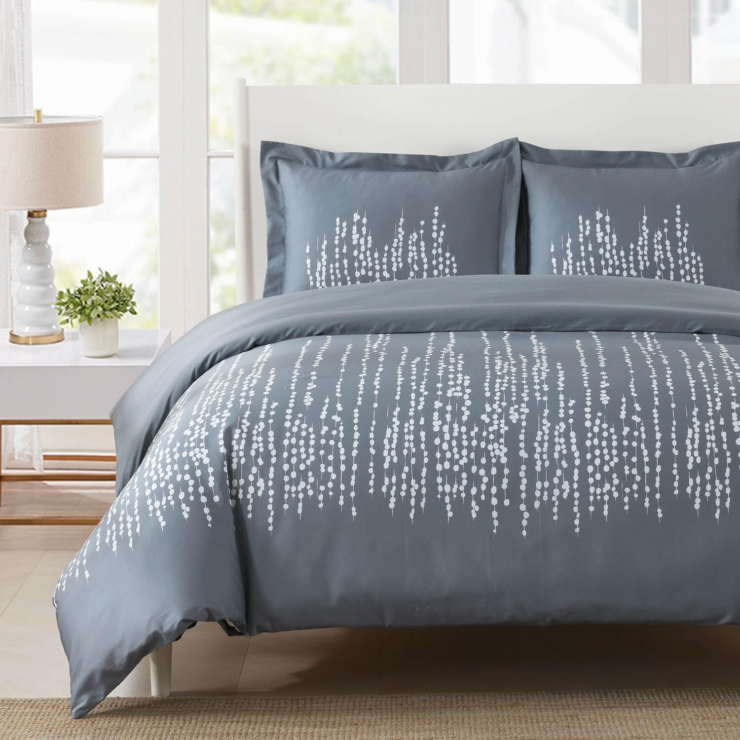 Pearla 3-Piece King/Cal-King Comforter Cover (Duvet-Cover-Set) 100% Cotton 300 Thread Count