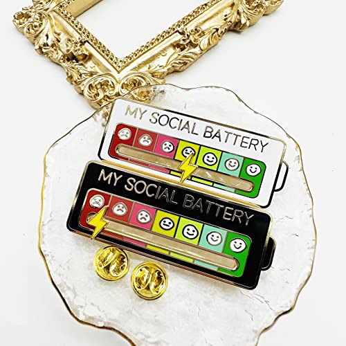 SLINHEWEI Social Battery Pin 2.0-2023 NEW funny pins,enamel pins, Mood Expressing Pin For Introverts , Perfect for 7 Days a Week! (Black)