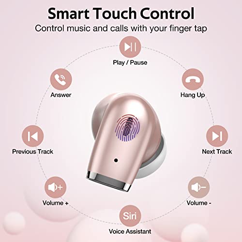 TSKIS True Wireless Earbuds Bluetooth Headphones with Noise Cancelling Mic 48Hrs Playtime LED Display IPX7 Waterproof Ear Buds for Android/iOS (Rose Gold)