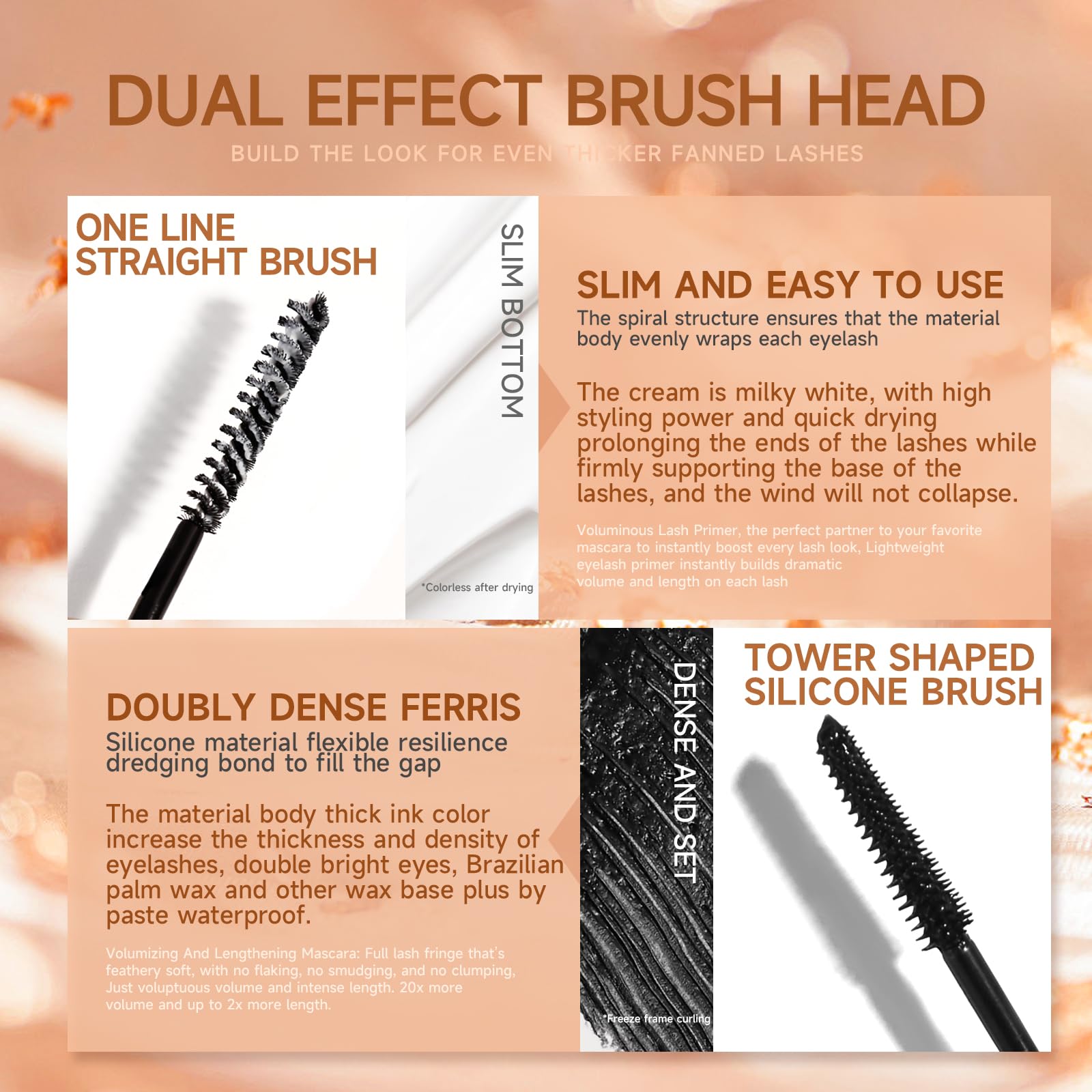 Easilydays Black Mascara for Eyelashes Waterproof, Double-ended 2-in-1 Lash Primer & Mascara Duo, Primer Styling Cream, Long-Lasting Smudge-Proof Mascara Black Slender, Dense Thick Curling for Eye Makeup, No Clumping