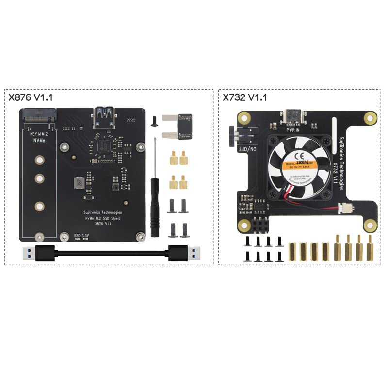 KALEN X876 V1.1 M.2 NVME SSD Expansion Board+X732 V1.1 Expansion with Kit Pi 4B Storage