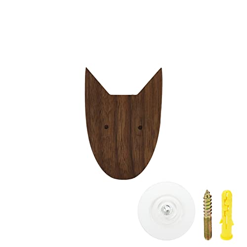 Tsnamay 4 Pack Animal Wood Wall Hooks, Black Walnut Unfinished Solid Wood Coat Hooks Wall Mounted for Hanging Bathroom Towels Clothes Hanger,Pattern Rabbit Cat Dog Fox