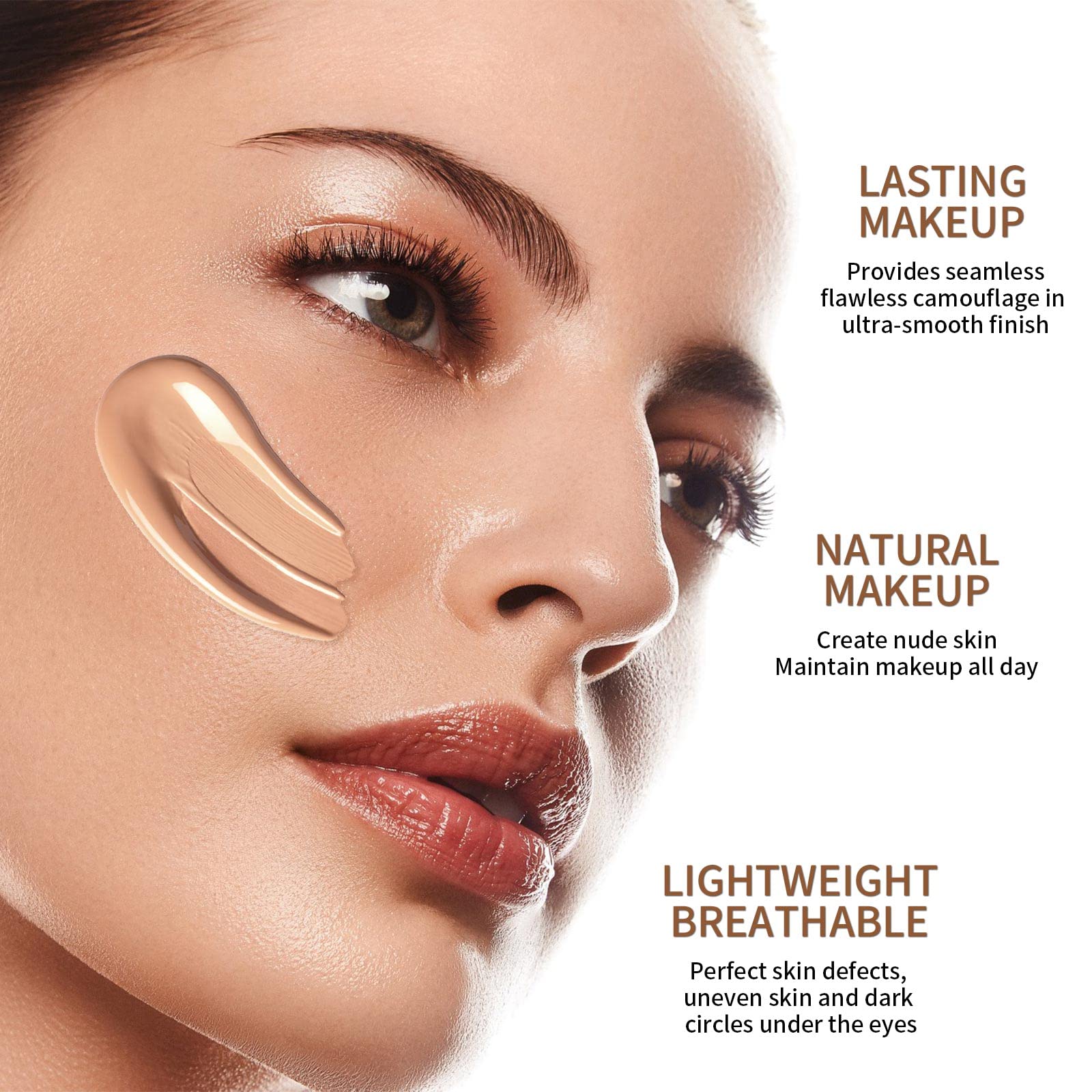 Easilydays Wheat Mousse Liquid Foundation Concealer, Durable Waterproof Matte Foundation, Nourish Concealer Foundation Cream, Non-Removal BB Cream Waterproof Moisturizing Brightening Seamless Camouflage Makeup (#03 Wheat Color)