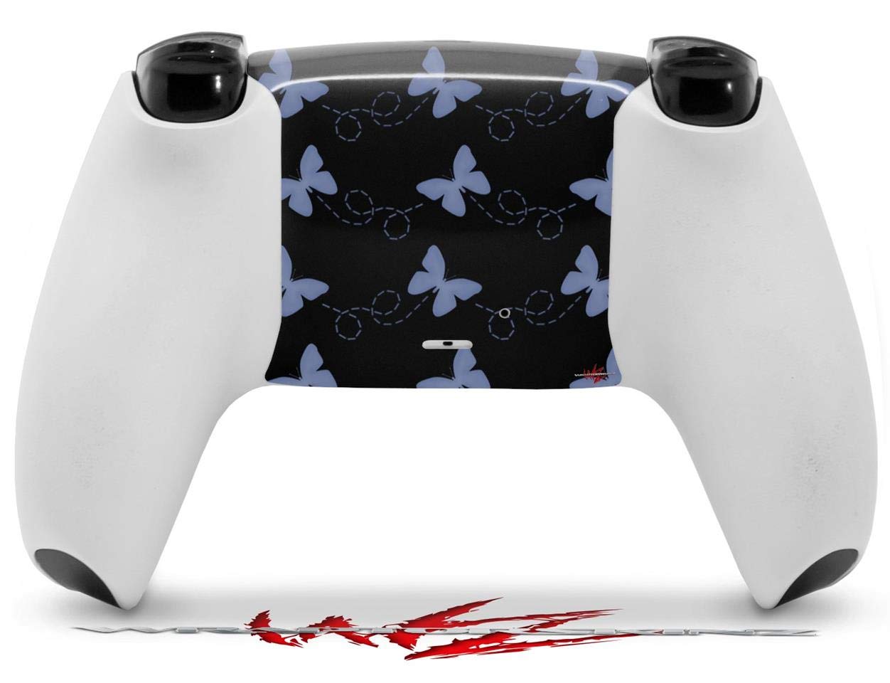 WraptorSkinz Skin Wrap compatible with Sony PS5 DualSense Controller Pastel Butterflies Blue on Black (CONTROLLER NOT INCLUDED)