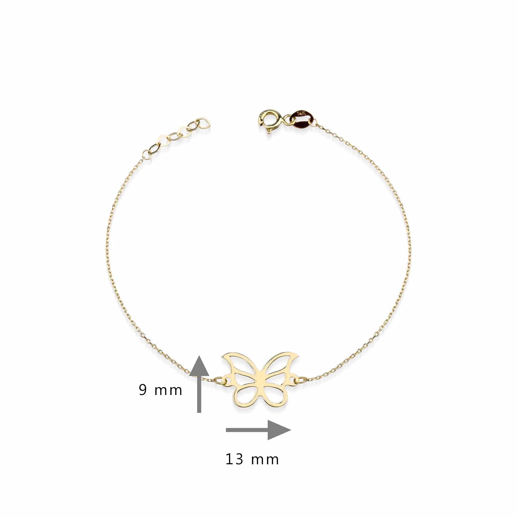 Dainty Gold Butterfly Charm Bracelet with Adjustable Chain - Size 7"